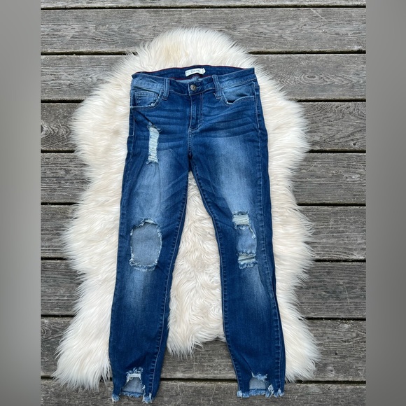 Vintage | Jeans | Y2k Destroyed Ripped Knee Dark Denim Jeans | Poshmark